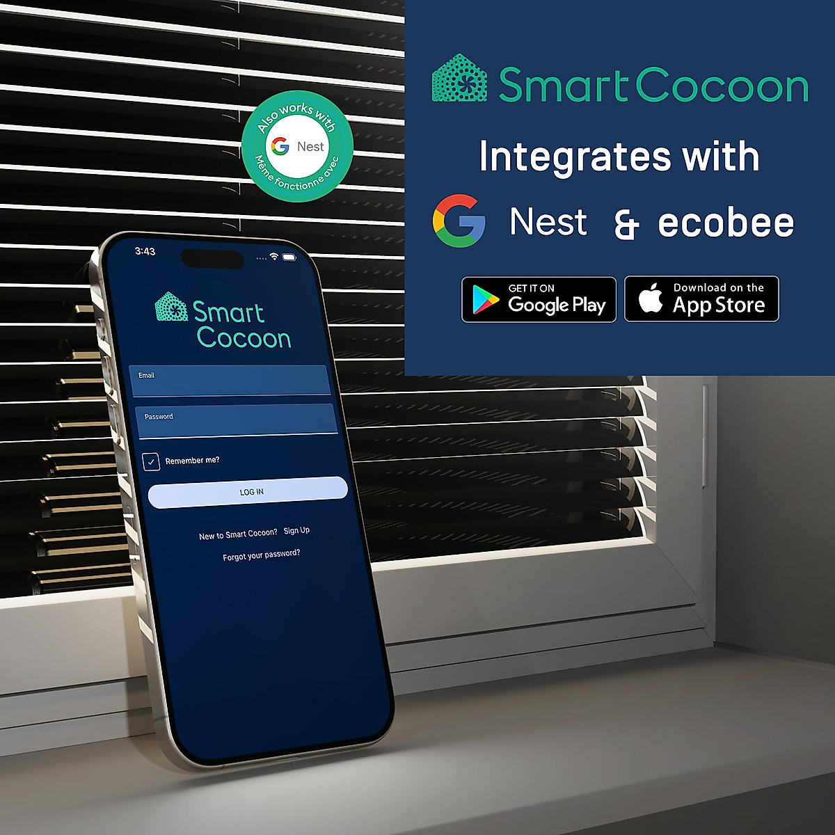 SMARTCOCOON 4"X10" Intelligent Booster Fan System - Integrates With Ecobee & Nest Smart Thermostats - Increase Airflow to Bedroom & Syncs To Your HVAC System - Renter Friendly Floor Fan For Vent