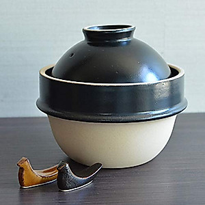 Tsukamoto AKM-2 Rice Pot, Black, 1 Cup, Living Alone, Mashiko Ware Kamakko Rice, Earthenware Pot, 2 Types of Chopsticks Rests