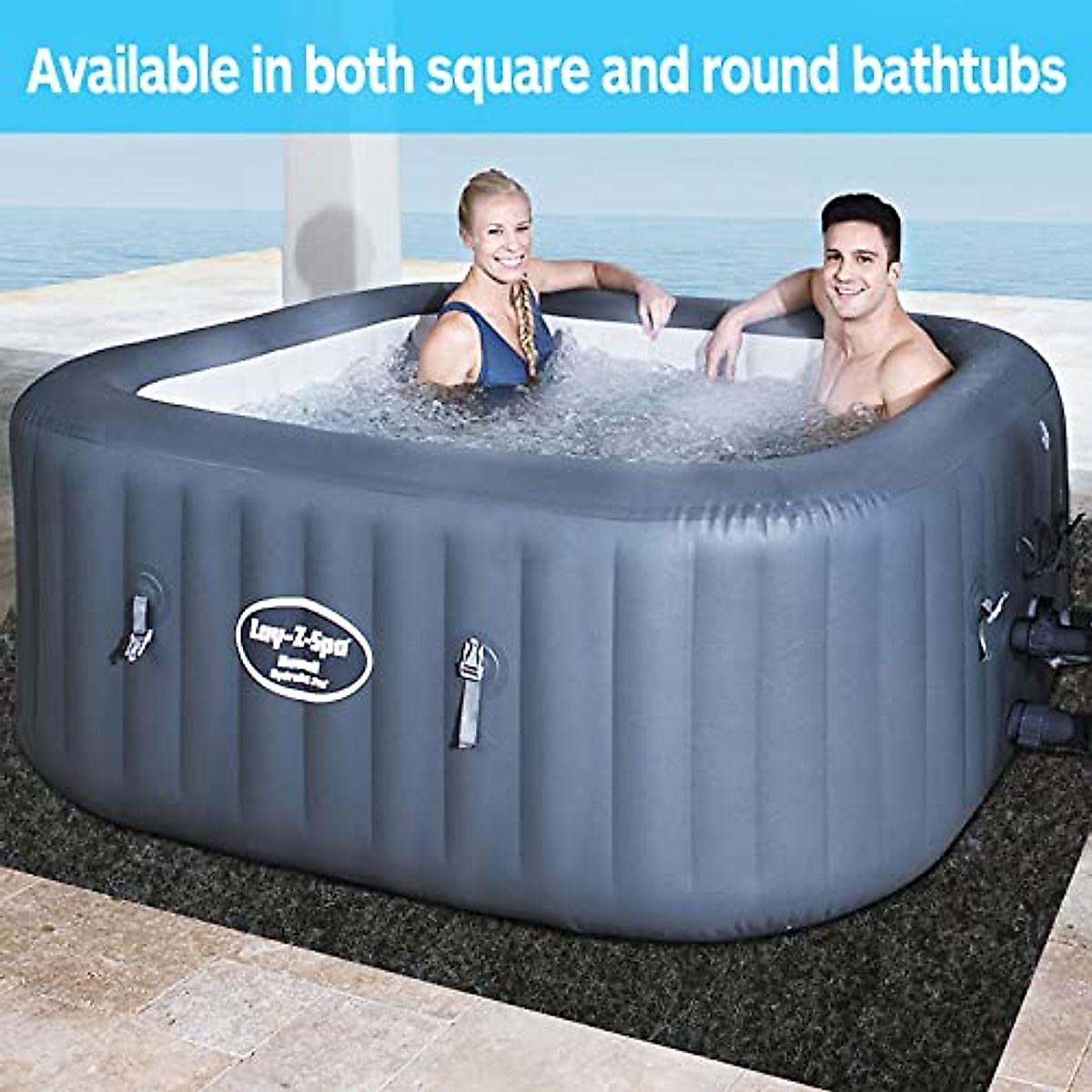 74" X 72" Hot Tub Mat with 96" Dia Hot Tub Cover-10pcs Stainless Steel Clips Outdoor Indoor Spa Hot Tub Protective Floor Mat, Water-Absorbent Anti-Slip Mat for Inflatable Hot Tub Outdoor Spa