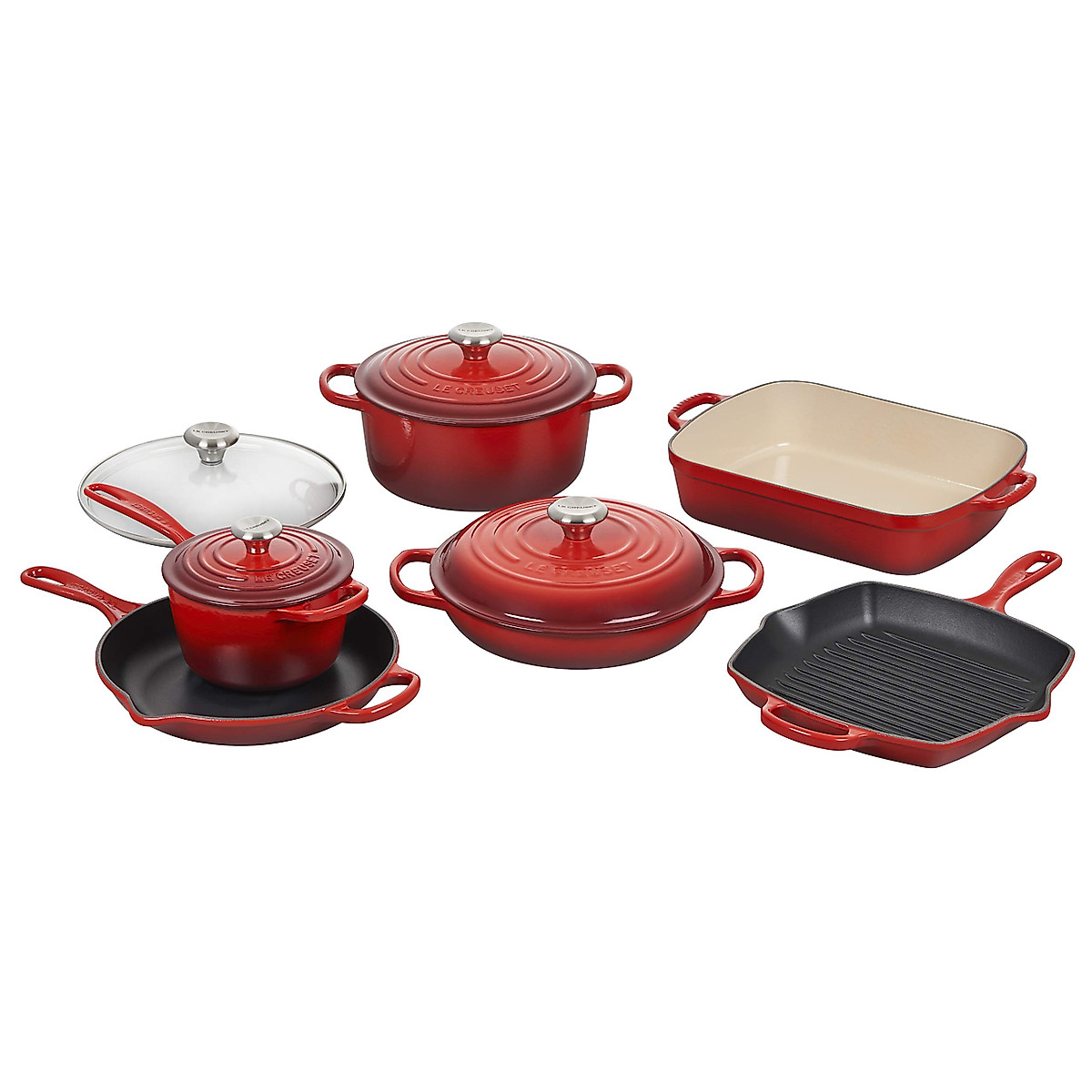 Le Creuset Signature Enameled Cast-Iron Cookware Set, 10-Piece, Cerise
