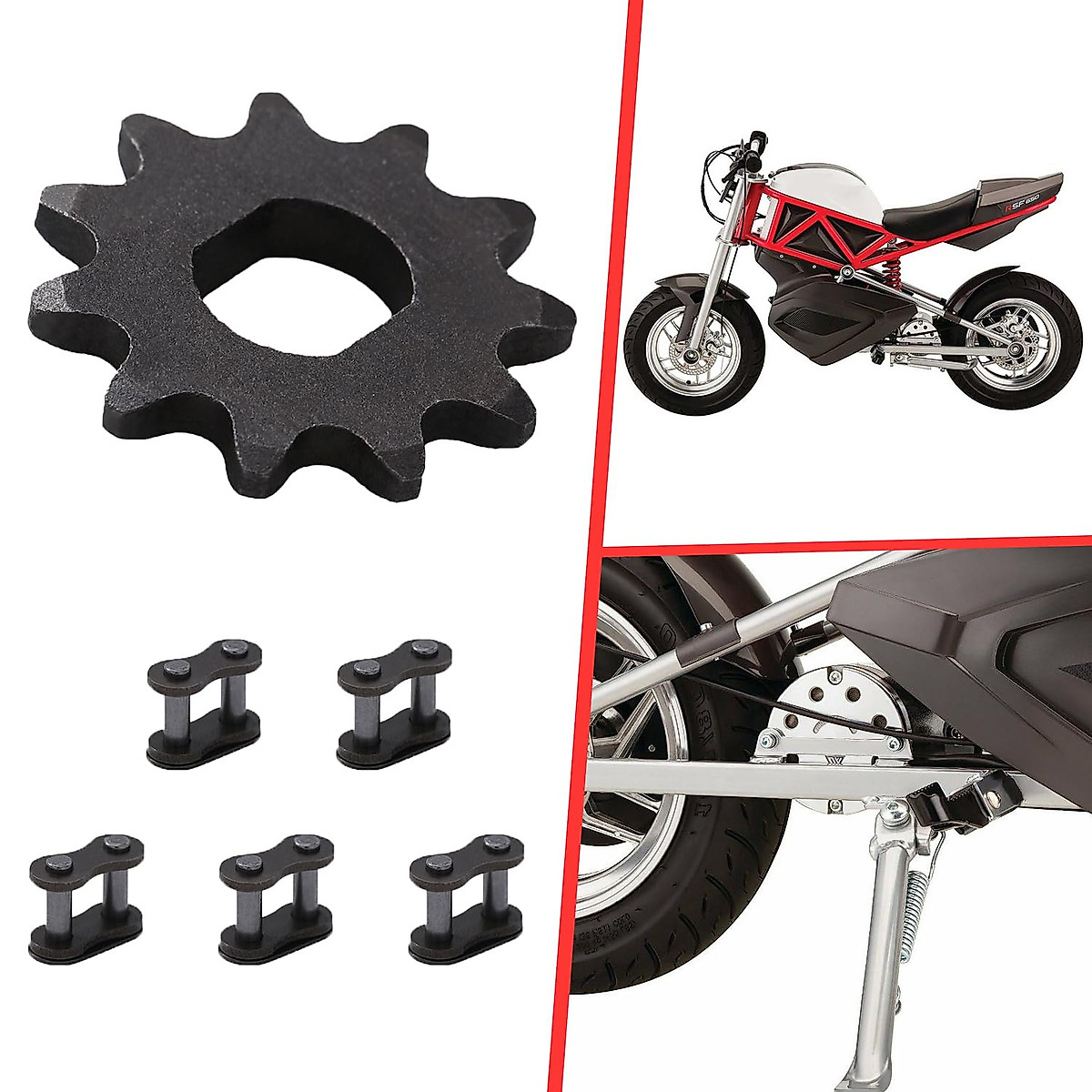 KAMIER 11T Teeth 25H Chain Motor Sprocket with Master Links Replacement for Razor MX650 MX500 SX500 Mcgrath RSF650 Dirt Rocket Bike Kids Electric Scooter Mini Bike Go Kart Cart MY1020 DC Motor Parts