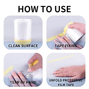 TAPEBEAR Painters Tape and Masking Film 22inch X 30yard(550mmx 27m), Plastic Cover for Painting, Tape and Drape, Pre-Taped Masking Film for Automotive, Floor, Appliance and Furniture, 3Rolls