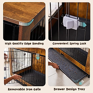 COPAW Dog Crate Furniture - 32 Inch Wooden Wire Pet Kennels with Double Doors Cushion and Removable Tray, Brown, Black