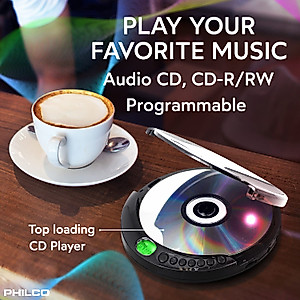 PHILCO Personal CD Player with 60 Second Anti-Shock - Portable, Compact, and Easy to Use - Includes Headphones
