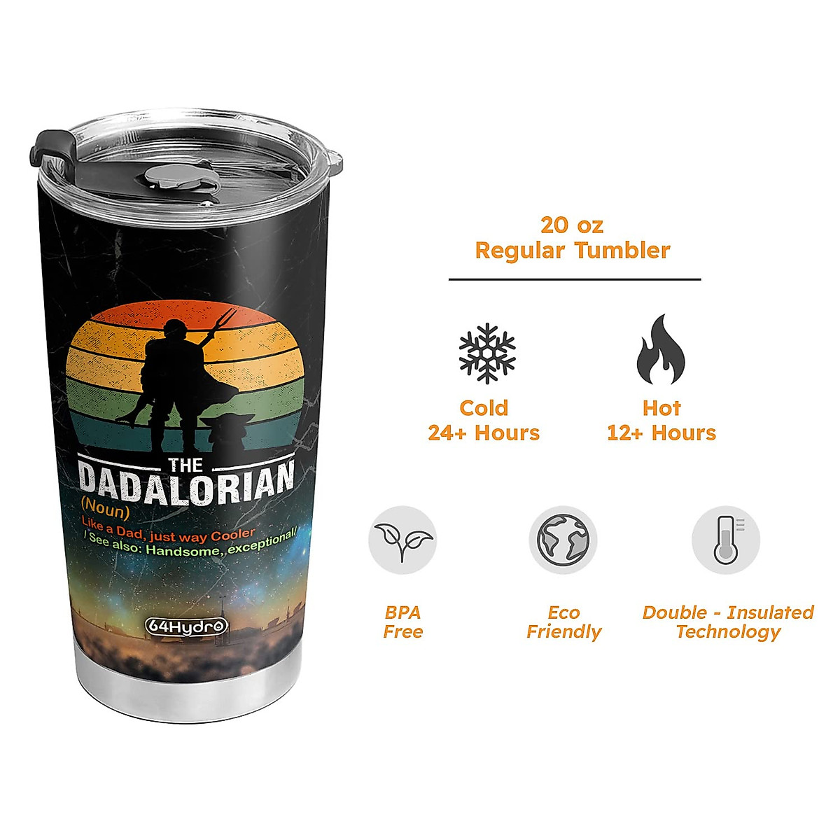 20oz The Dadalorian Tumbler, Grandpa, Father Gifts, Dad Gifts, Coffee Thermos for Men, Stainless Steel Double Wall Vacuum Insulated Coffee Mug, Travel Cup with Lid