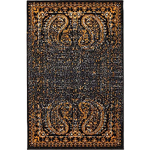 Unique Loom Imperial Collection Paisley, Distressed, Border, Vintage, Modern, Abstract Area Rug, 2 x 3 ft, Black/Orange