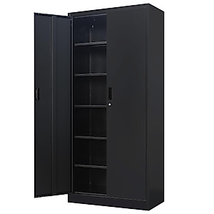 BESFUR Metal Storage Cabinet with 2 Doors and 4 Shelves, Lockable Steel Storage Cabinet for Office, Garage, Warehouse