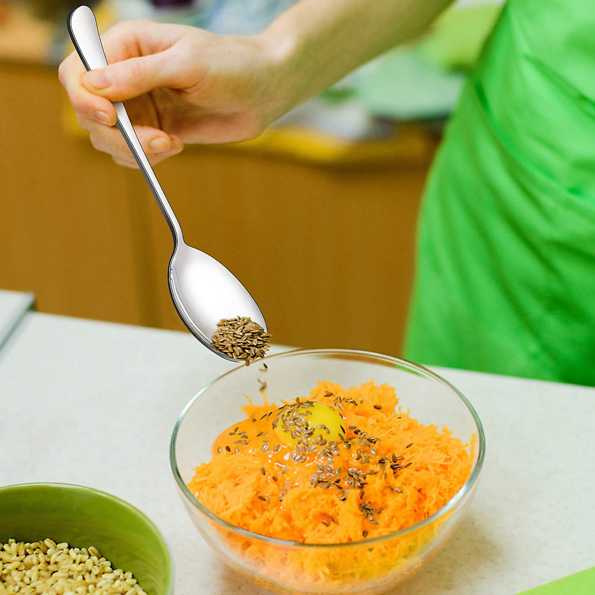 LIANYU 3 Serving Spoons, 3 Slotted Serving Spoon, Stainless Steel Party Buffet Catering Dinner Banquet Serving Spoons, 8 3/4 Inch, Mirror Finish, Dishwasher Safe