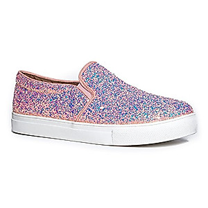 J. Adams Glimmer Sneakers for Women - Casual Glam Slip On Walking Shoes - Pink Glitter - 8