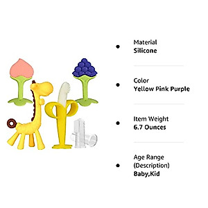 HAILI XMGQ Baby Teething Toys, Silicone Teether Freezer BPA Free, Soothe Babies Relief Sore Gums, Banana Finger Toothbrush, Fruit Shape Giraffe Set for Infant Boys and Girls