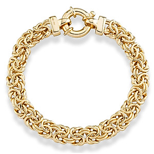 Miabella Italian 18K Gold Over Sterling Silver 9mm Classic Byzantine Link Chain Bracelet for Women, 925 Handmade in Italy (7.5 Inches)