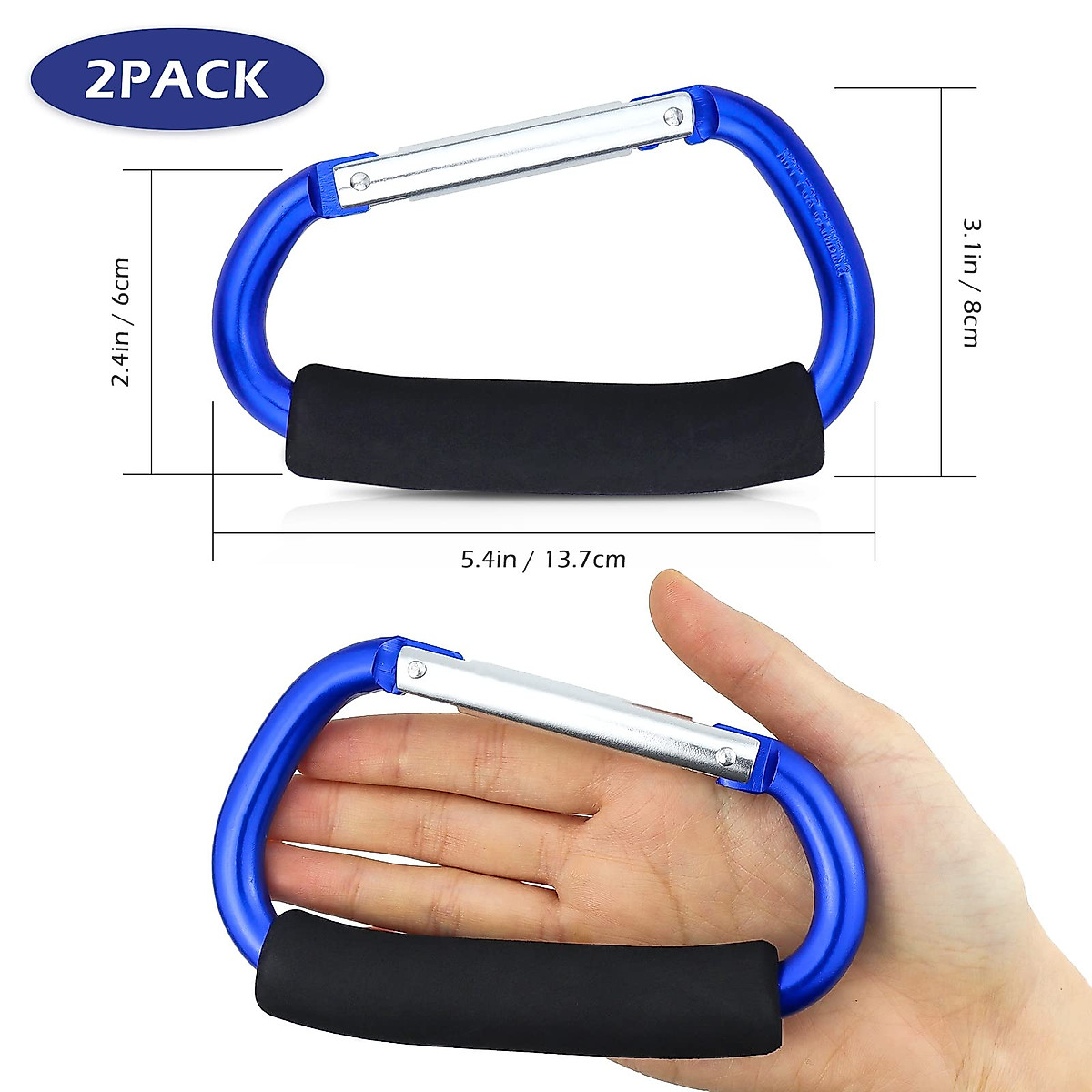 JIALEEY Grocery Bag Shopping Bag Holder Handle Carrier Tool Multi Purpose Snap Hook Stroller Hook Set Organizer Accessories with Soft Foam Grip for Hanging, Pack of 2, Blue