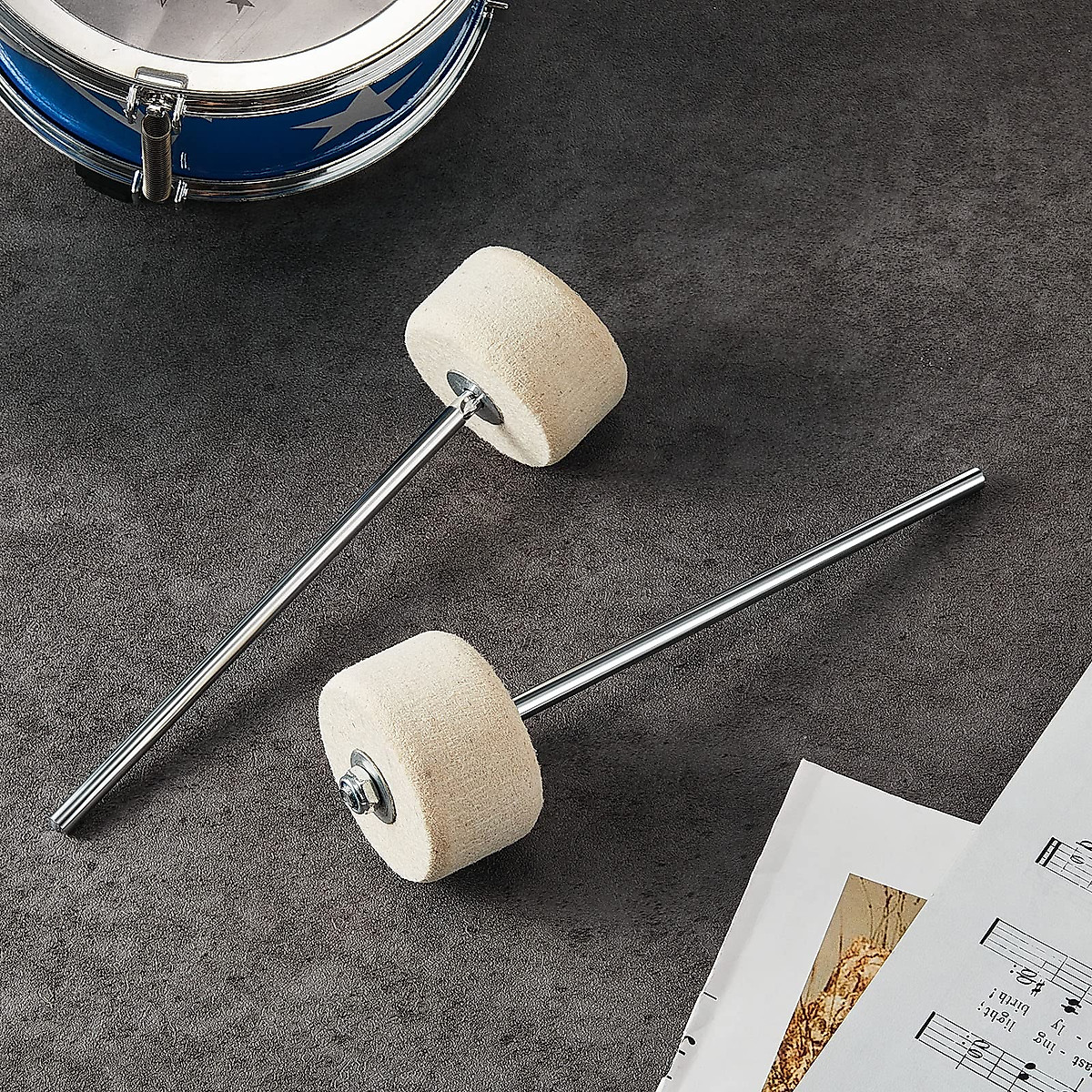 2 Pieces White Felt Bass Drum Beater Set, Kick Drum Foot Pedal Beater Drum Accessories Parts for Kick Drum Pedal