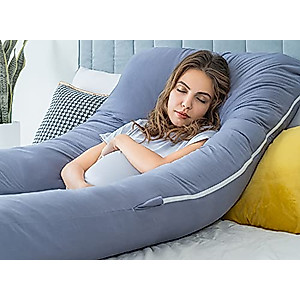 QUEEN ROSE Cooling Pregnancy Pillows, U Shaped Silky Maternity Pillow for Pregnant Women, 55 Inch Pregnancy Body Pillow for Sleeping, Back Pain Relief and Pregnant Legs, Hips, Belly Support, Blue