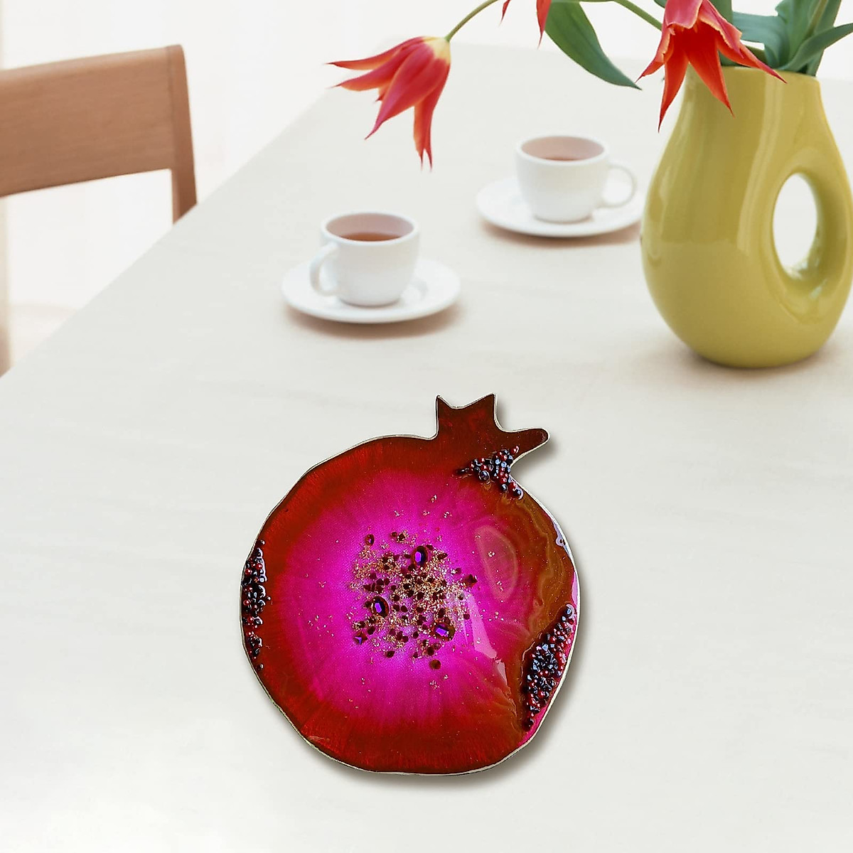 Shiny Glossy 10 inch Pomegranate Geode Large Coaster Agate Resin Silicone Molds Epoxy Fruit Style Resin Mold, Tray Resin Casting Mold for DIY Agate Coaster, Cup Mats, Bowl Mat, Home Decoration