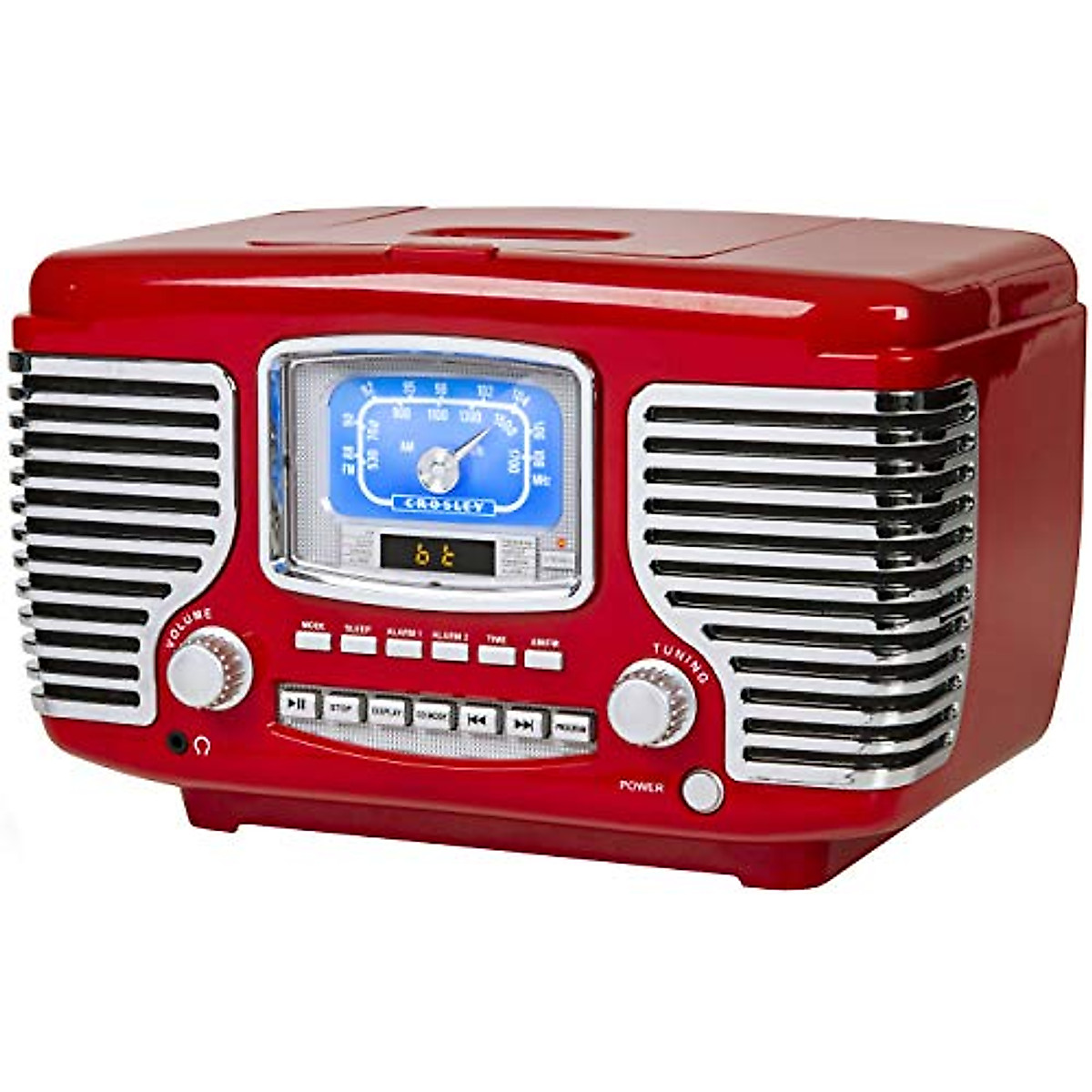 Crosley CR612B-RE Corsair Tabletop AM/FM Bluetooth Radio with CD Player and Dual Alarm Clock, Red