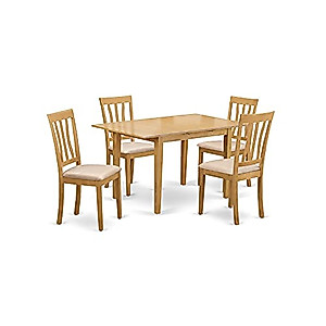East West Furniture NOAN5-OAK-C 5-Piece Kitchen Dining Room Set - 4 Dining Room Chairs with Slatted Back and Linen Fabric Seat - a Dining Room Table with Rectangular Top (Oak Finish)
