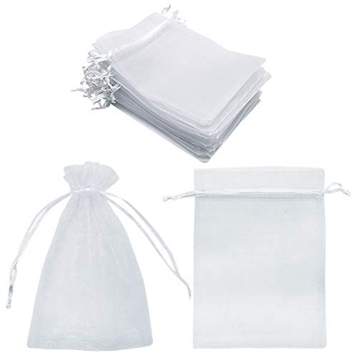 HRX Package White Organza Gift Bags 5x7 inch 100pcs, Mesh Jewelry Pouches Drawstring Bags Empty Sachet for Christmas Candy Present Wedding Giveaways