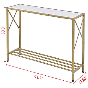 Tajsoon Entryway Table, 2-Tier Entry Way Console Entrance Table, 41.7”L Narrow Sofa Table with Shelves, Ideal for Hallway, Entryway, Living Room, Foyer, Corridor, and Office (Gold & White)