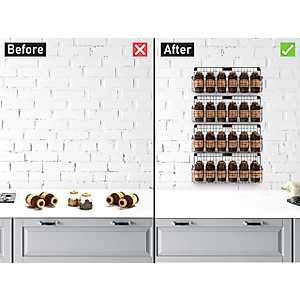 Konseptify Spice Rack Wall Mount, 4 Tier – Rust & Water Resistant Hanging Spice Rack with Screws - 15x2.6x5.5” – Wall Spice Rack Organizes Jars & Bottles in Kitchen, Cabinet, Cupboard & Pantry Door
