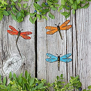Scwhousi Metal Dragonfly Wall Decor Outdoor Garden Fence Art,Hanging Decorations for Living Room, Bedroom, 3 Pack