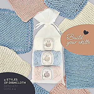 Knitting Kits for Beginners Adults – 6 Pcs Knitting Needle Set with 100% Cotton Yarn – Make Your Own Dishcloth Craft Kits for Adults – Includes Bamboo Knitting Needles and Yarn Needle – Fantastic Gift