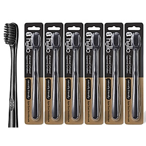 Hello Charcoal Infused Soft Bristle Toothbrush, Black, BPA Free, Vegan, Plant Based Handle, 1 Count (Pack of 6)