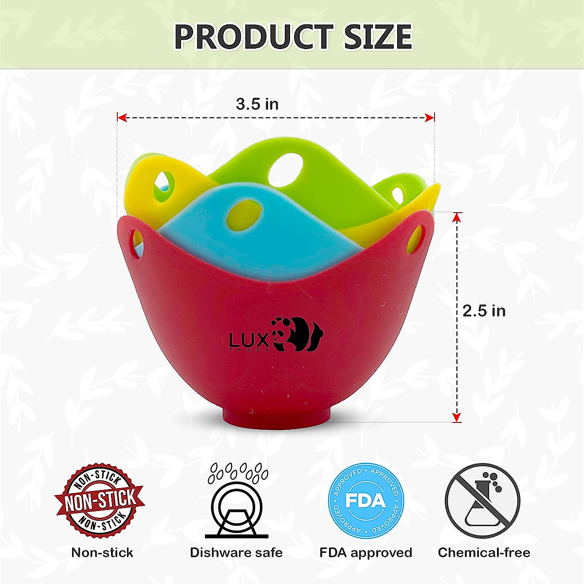 LuxPanda Egg Poacher for Poached Eggs–Premium Silicone, Microwave or Stovetop, Egg Benedict, poach pods, Bags, BPA Free, Non-Stick, 4 Colours, with Build in Ring, Egg Boiler, Oil Brush