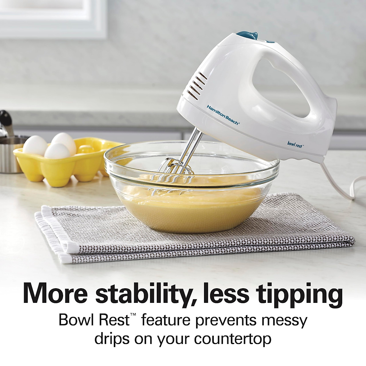 Hamilton Beach 6-Speed Electric Hand Mixer with Whisk, Traditional Beaters, Snap-On Storage Case, White