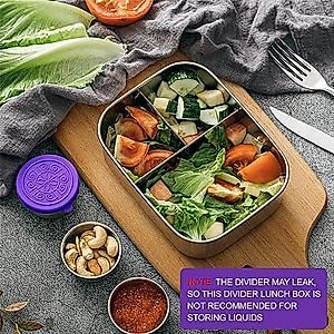 Suttmin 4 Pcs Stainless Steel Bento Box Set, Lunch Containers 3 Sections Portion Control Containers 3 Pcs Mini Stackable Condiment Containers for Lunch Box (Purple,6.5 x 4.92 x 2.44 Inch)