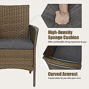 Kinsunny 2 PCS Outdoor Wicker Rattan Chairs with Cushions, Patio Dining Chairs Set of 2, PE Rattan Patio Chair Set for Deck, Porch, Balcony, Brown