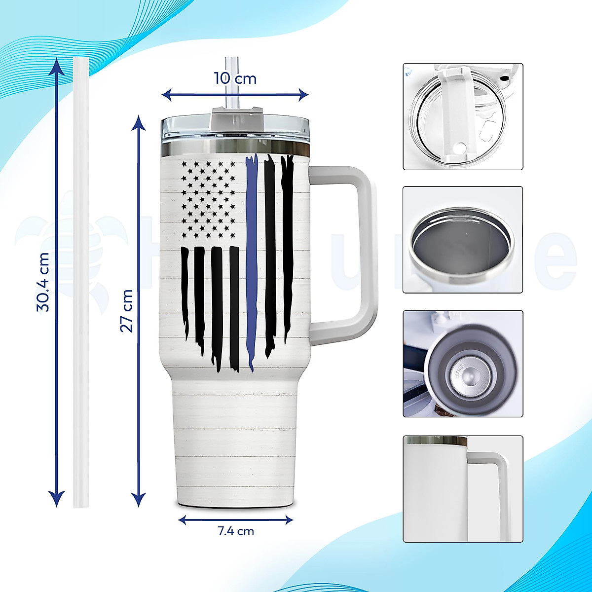 Hyturtle Police Gifts Personalized Thin Blue Line Tumbler US Flag Police Academy Graduation Gifts for Men Cops Officer Retirement 40 Oz Tumbler With Lid And Straw