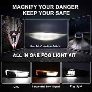 CJOVSE Ford Raptor Fog Lights, Amber Sequential Turn Signal White DR LED Bumper Fog Lights Compatible Smoke Housing with Gen 2 Ford Raptor 2017 2018 2019 2020