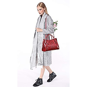 PIJUSHI Women Handbags Crocodile Purse Designer Top Handle Satchel Handbags For Women (5002A, Red)