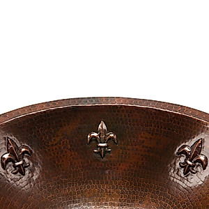 Premier Copper Products LO19FFLDB 19-Inch Oval Fleur De Lis Under Mount Hammered Copper Sink, Oil Rubbed Bronze