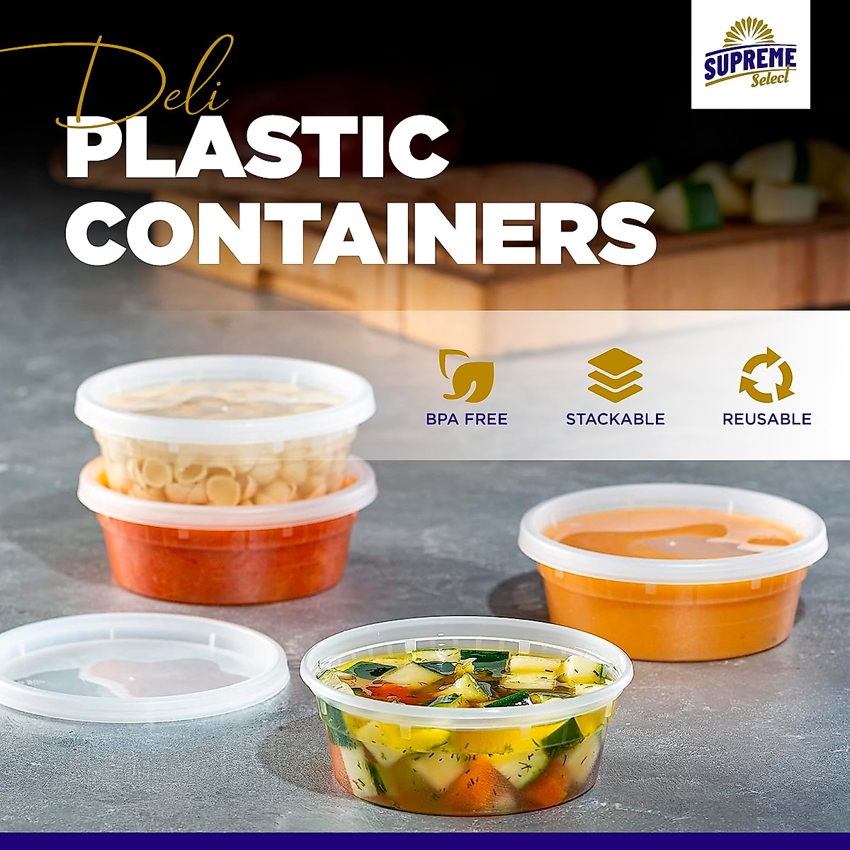 Supreme Select Deli Plastic Storage Containers with Lids [24 Sets] 16 Oz - Reusable Food Containers for Home & Business - Microwave & Freezer friendly - Dishwasher safe - Secure & Tight fitting Covers
