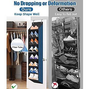 SLEEPING LAMB 2 Pack Narrow Over The Door Shoe Organizer with 8 Large Deep Pockets, Hanging Shoe Rack for Closet Door Storage for Boots, Sneakers (Black)