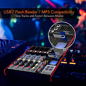 PYLE Studio Audio Sound Mixer Board - 6 Channel Bluetooth Compatible Professional Portable Digital DJ Mixing Console w/ USB Mixer Audio Interface - Mixing Boards For Studio Recording - PMXU68BT