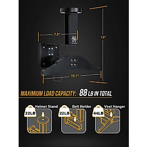 OneTigris Motorcycle Helmet Holder Wall Mount, Tactical Gear Holder with Helmet Stand and Plate Carrier Hanger, Solid Wood Wall Rack Organizer & Display for Police, Football, Cycling Gear