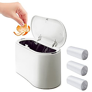 Business King Mini Desk Trash Can with Lid with 90 Pcs Trash Bag, Lint Bin 0.5 Gallon Countertop Waste Bin for Table Tiny Garbage Can for Office Bedroom (White)