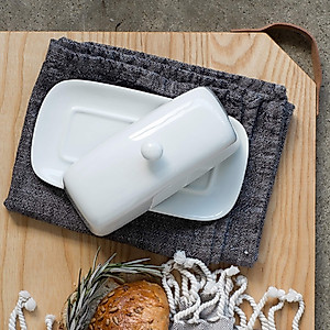 Now Designs Stoneware Rectangle Butter Dish with Lid, White 4.5 x 8 in