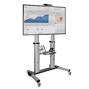 Tripp Lite Mobile TV Stand with Mount, for LED/OLED/LCD Flat Screen Monitors, 60” – 100” Televisions, Shelf & Locking Wheels, Silver, 5-Year Warranty (DMCS60100XX)