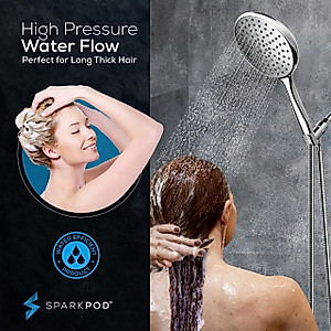 SparkPod Luxury Rainfall Shower Head - Huge 6-Inch Head, Extra Long 6ft Hose & Adjustable Bracket - 1-Min Installation (Luxury Polished Chrome)