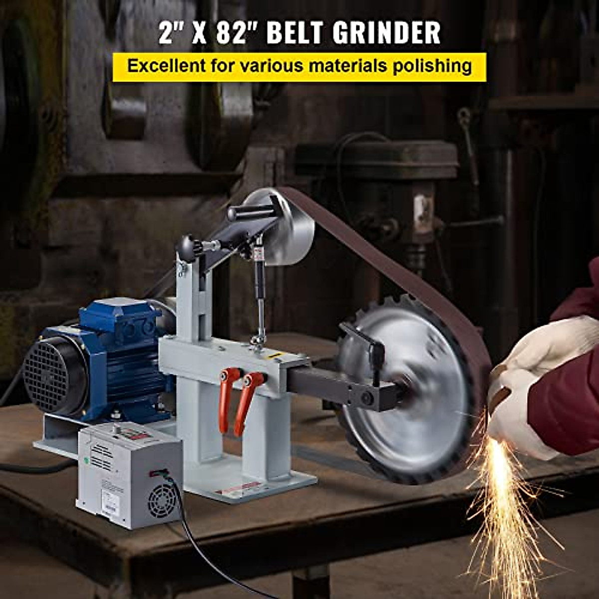 VEVOR 1500W 2HP Belt Sander Grinder, 2" x 82" Variable Speed Belt Grinder for Metalworking, 3-in-1 Belt Sander Polisher with 3 Grinding Moulds & Flat Platen Tool Rest for Knife Making