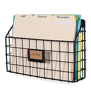 Wall35 Rivista File Holder Home Office Desk Organizer, Wall Mounted Wide Chicken Wire Mail Organizer and Magazine Holder, Metal, Black