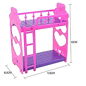1pc Doll House Furniture Double Bed Frame Plastic Bunk Bed Bedroom Furniture Bed Set for Kelly Dolls Dollhouse Pink and Purple 3.5 Inches, Dolls House Furniture, Bedroom Furniture,