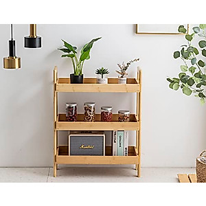 PELYN 3-Tier Storage Shelves, Bamboo Shelving Unit Storage Racks for Livingroom Bathroom Kitchen Office Garage