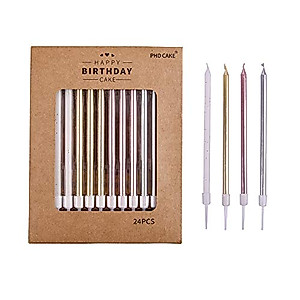 PHD CAKE 24-Count Long Birthday Candles in Holders in Gold Silver Rose Gold White, Cake Candles, Birthday Parties, Wedding Decorations, Party Candles, Celebrations
