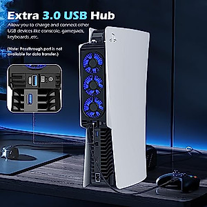 for PS5 Cooling Fan with Led Light, Quiet for PS5 Fan Cooling Fan HUIJUTCHEN for PS5 Cooler Cooling Fan for Playstation 5 fan with 3 Small Fans 3.0 USB Port 2 Fan Speed Setting fan (White)