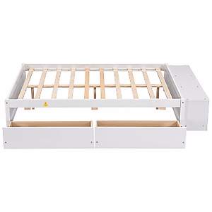 Harper & Bright Designs Full Size Platform Bed with 2 Storage Drawers, Wood Full Size Bed Frame with Storage Case, Full Storage Bed with Wood Slats Support for Bedroom, No Box Spring Needed, White